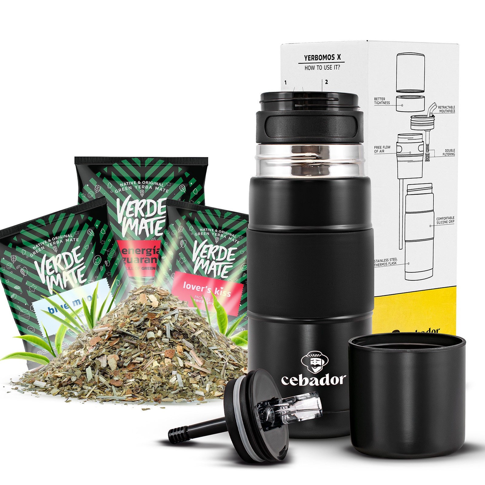 Yerbomos X Set Cebador 450 ml, Yerba Mate Verde Mate Guarana, Blue Moon ...