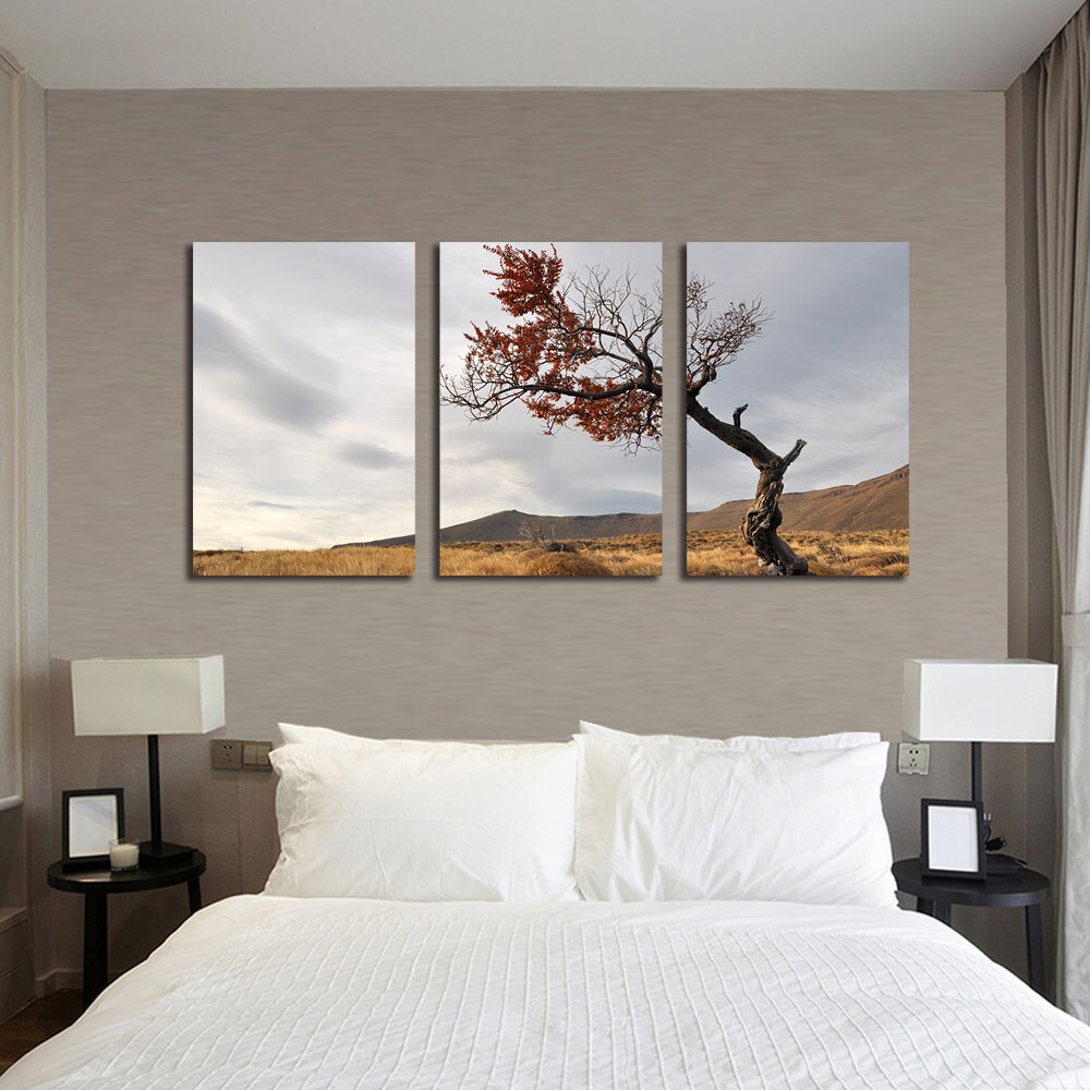 Set Tablouri Multicanvas 3 Piese Peisaj de Toamna cu Copac singuratic ...