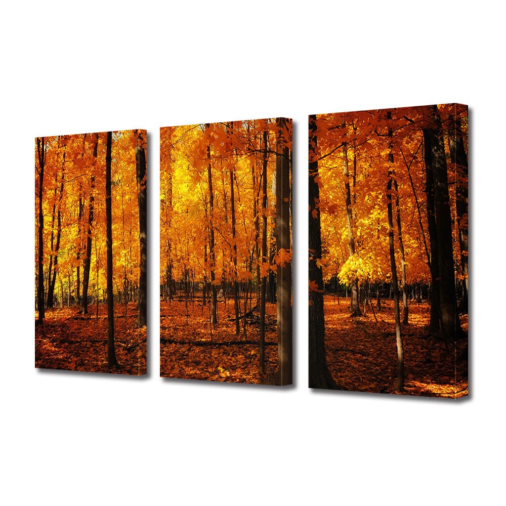 Set Tablouri Multicanvas 3 Piese Peisaj de Toamna cu Padurea aurie, 60 ...