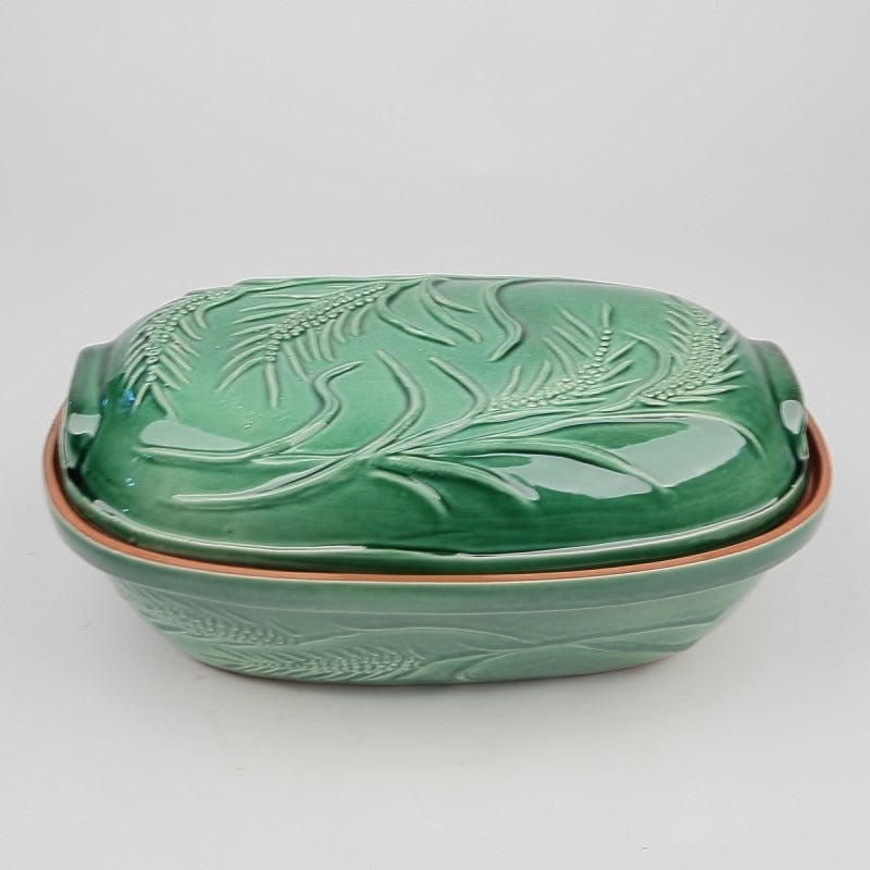 Vas din Lut pentru Sarmale, cu Capac, Model Spic de Grau, 38x24x15 cm ...