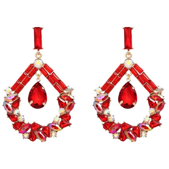 Esti fülbevalók, piros, NAGY lógó cseppek elbűvölő menyasszonyi ruhához ...