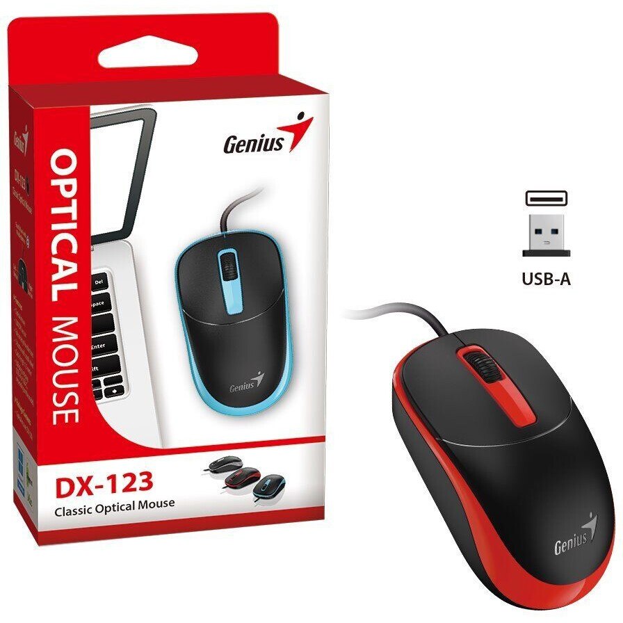 Mouse Wired Genius DX-123, 1200DPI, USB, Negru/Rosu - eMAG.ro