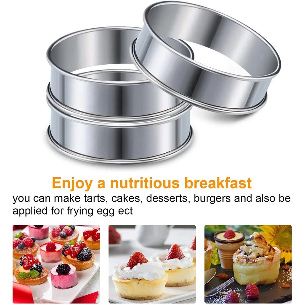 Set de 20 forme prajituri din otel inoxidabil, inel tart rotund, 10x2 ...