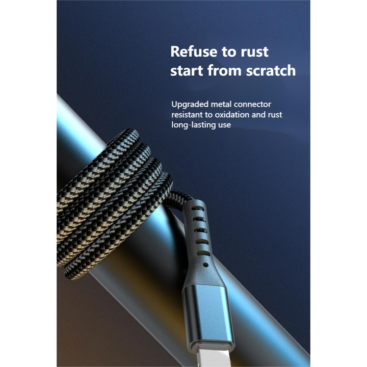 Cablu de date Apple Lightning, 2m, roz, impletit din nailon, set 1 buc ...