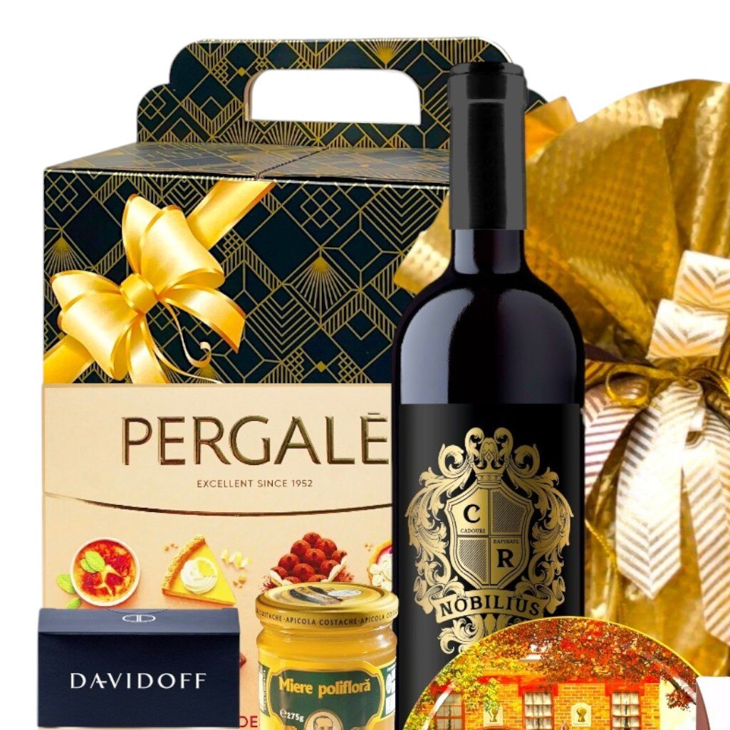Set Cadou Rafinat cu Vin Rosu, Panettone, Cafea Davidoff, Trufe ...