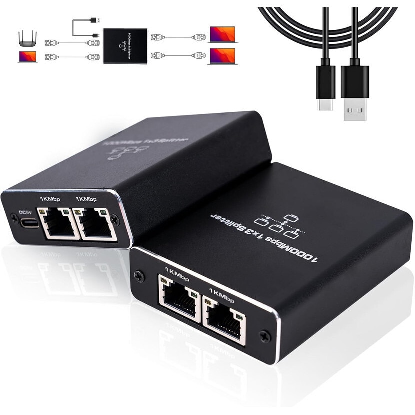 Splitter Ethernet Gigabit 1 la 3, adaptor RJ45, 1000Mbps, cu cablu de ...