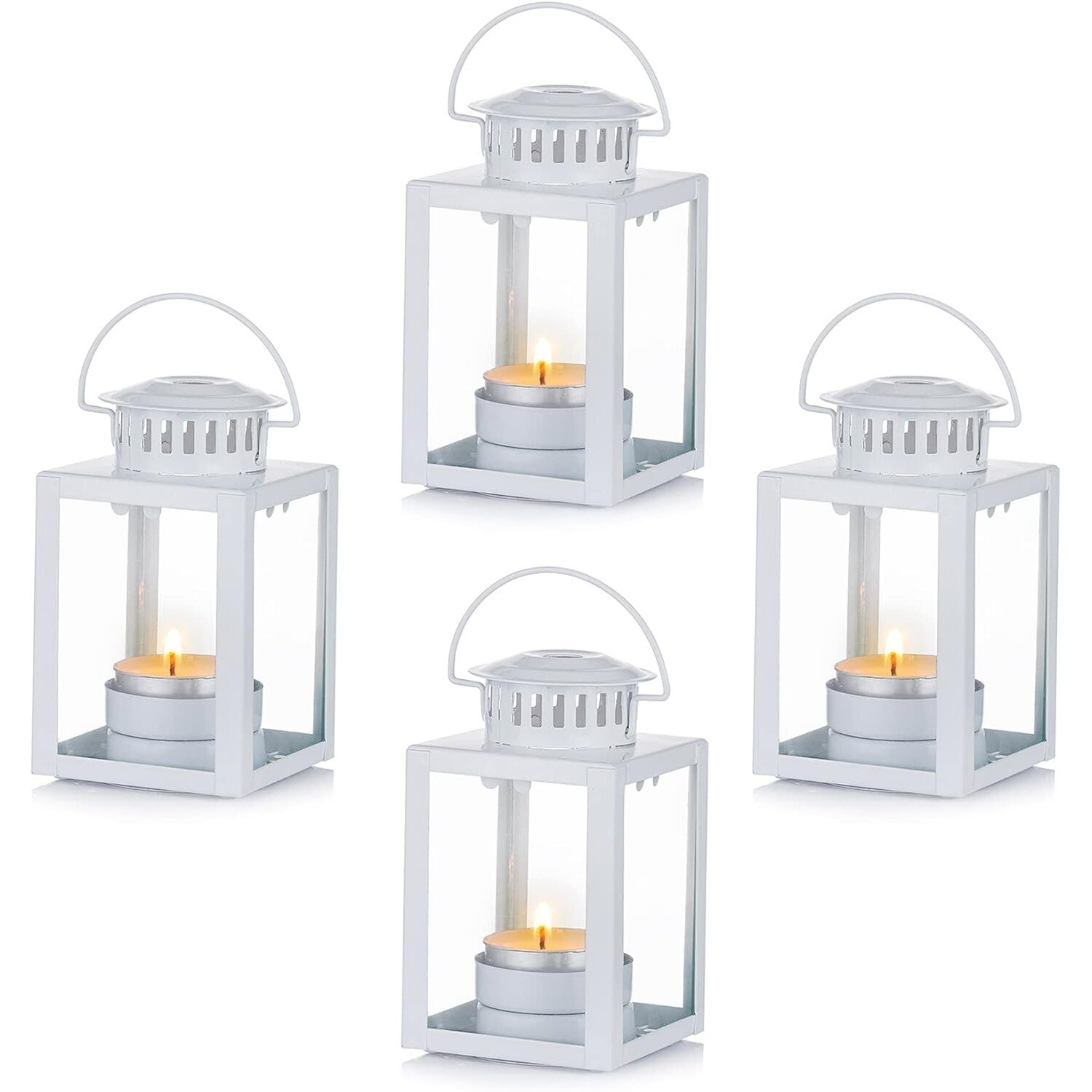 Set 4 Felinare Decorative, Nuptio, cu Suport pentru Lumanari, Alb - eMAG.ro