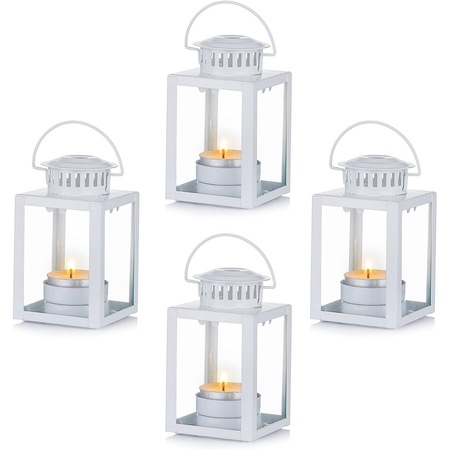 Set 4 Felinare Decorative, Nuptio, cu Suport pentru Lumanari, Alb - eMAG.ro