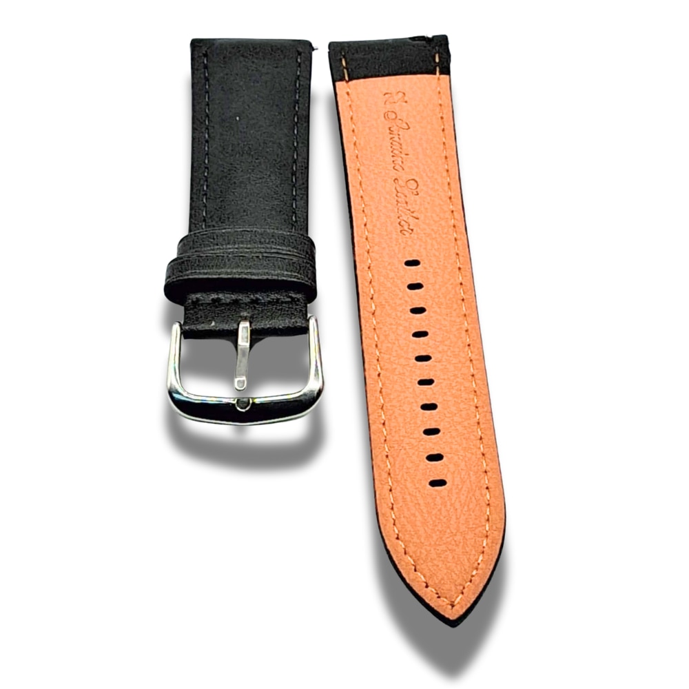 Curea Ceas Piele Neagra 18 mm Catarama Clasica Argintie Prevazuta cu ...