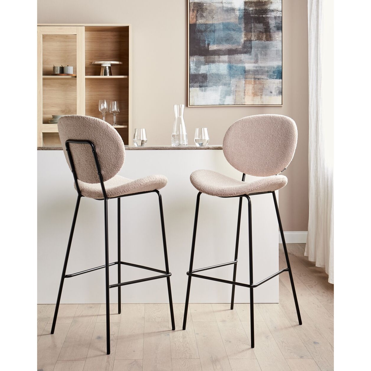 Set de 2 scaune de bar Luana Boucle Bej deschis - eMAG.ro