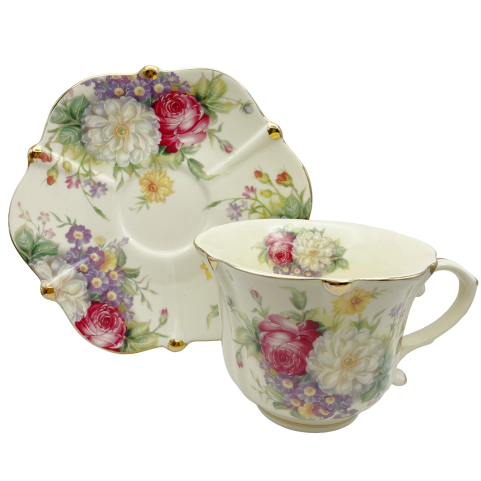 Set portelan vintage, 2 cesti si farfurii Florence, 180ml - eMAG.ro