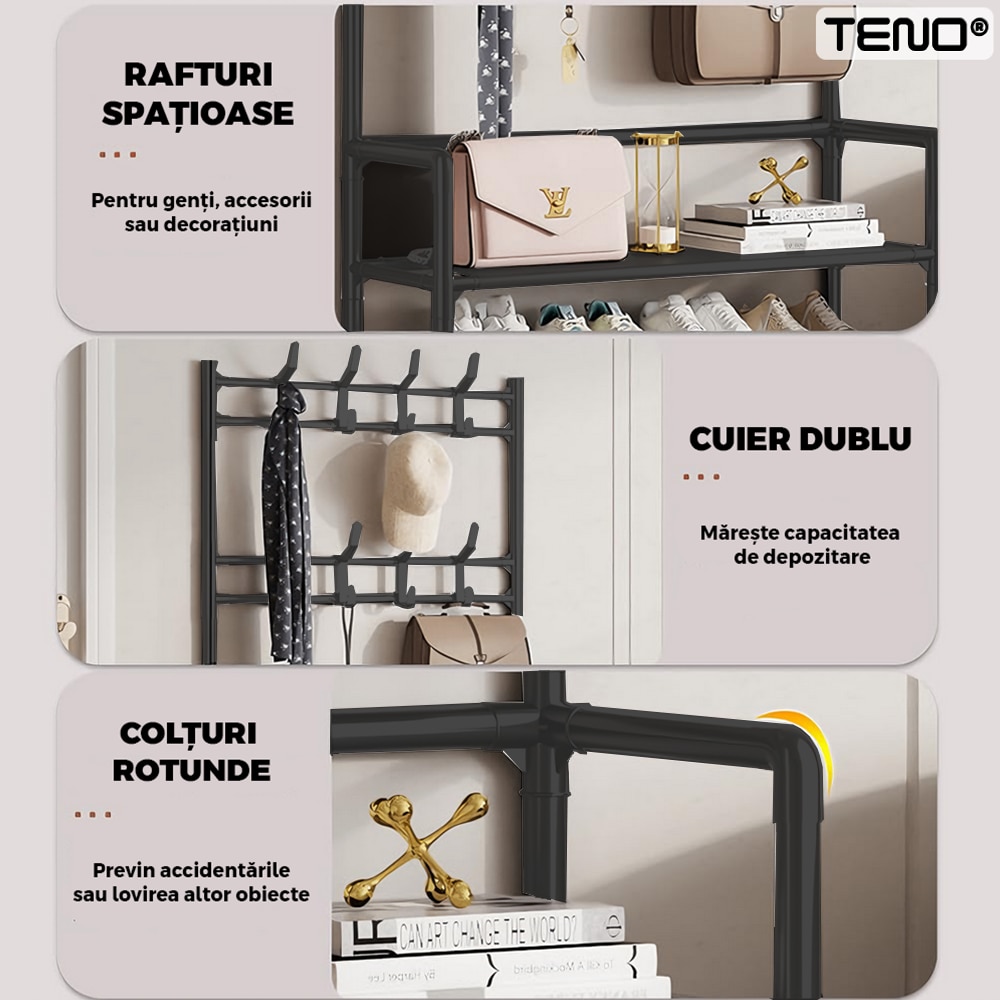 Cuier pentru Haine 2 in 1 cu Pantofar Teno®, 5 rafturi, 8 agatatoare ...