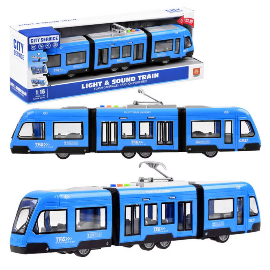 Tramvai electric pentru copii, GHEMOTOC®, cu sunete si lumini, 40 cm ...