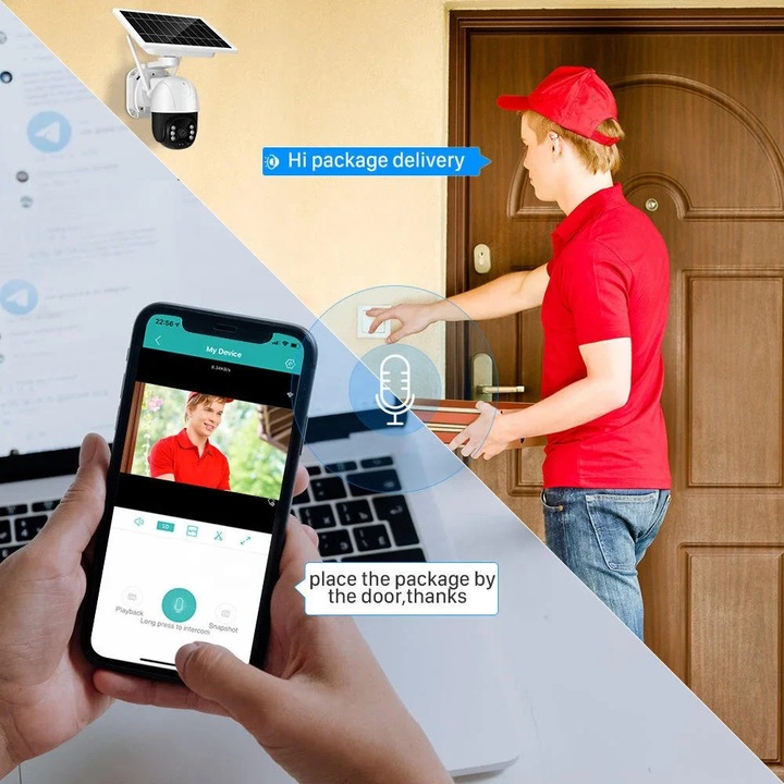 Camera Solara 4G Cartela SIM, Full HD1080p, 3 MP, Zoom 10X, Panou Solar ...