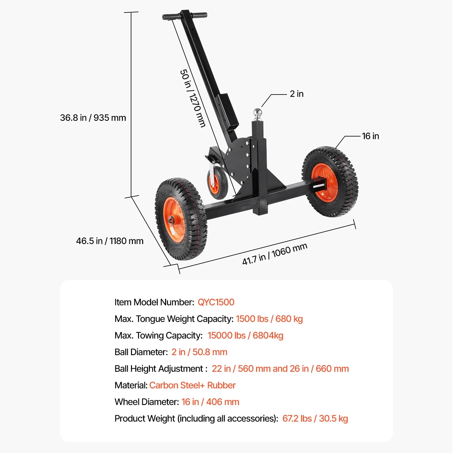 Remorca Dolly 2-in-1, 1500 lbs capacitate, inaltime ajustabila, 16 in ...