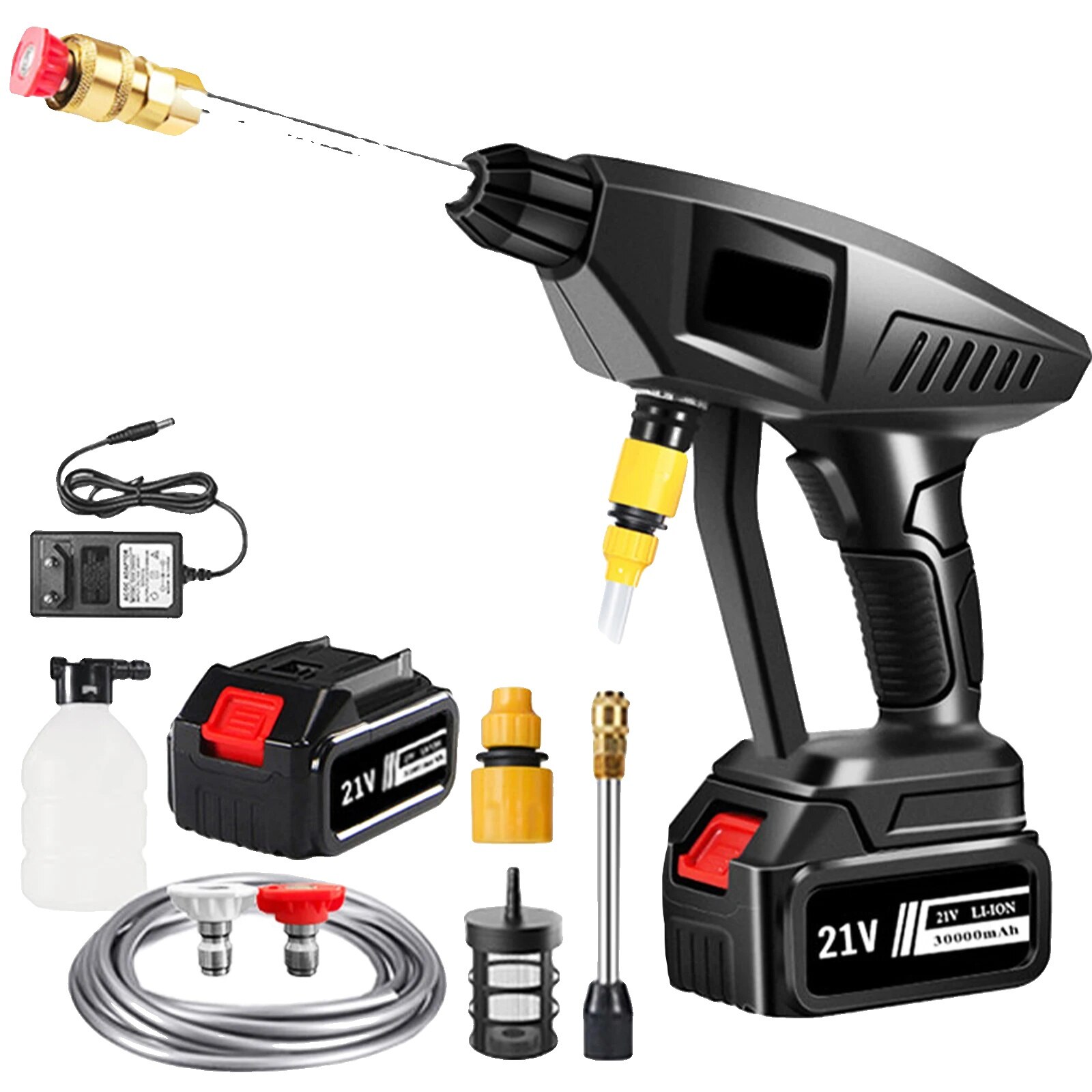 Pistol de spalat auto electric fara fir, 10l/min, 5m furtun, negru, set ...