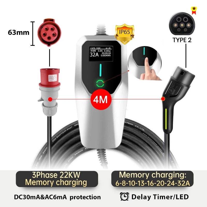 EV зарядно устройство, SY MAX, 22KW, 4M, 32A, IP65, съвместимост тип 2 - eMAG.bg
