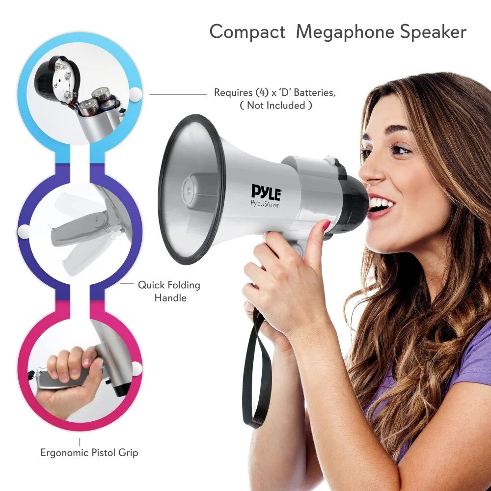 Megafon Pyle Pmp33Sl, Compact si Portabil, Volum Reglabil, Alimentat cu ...