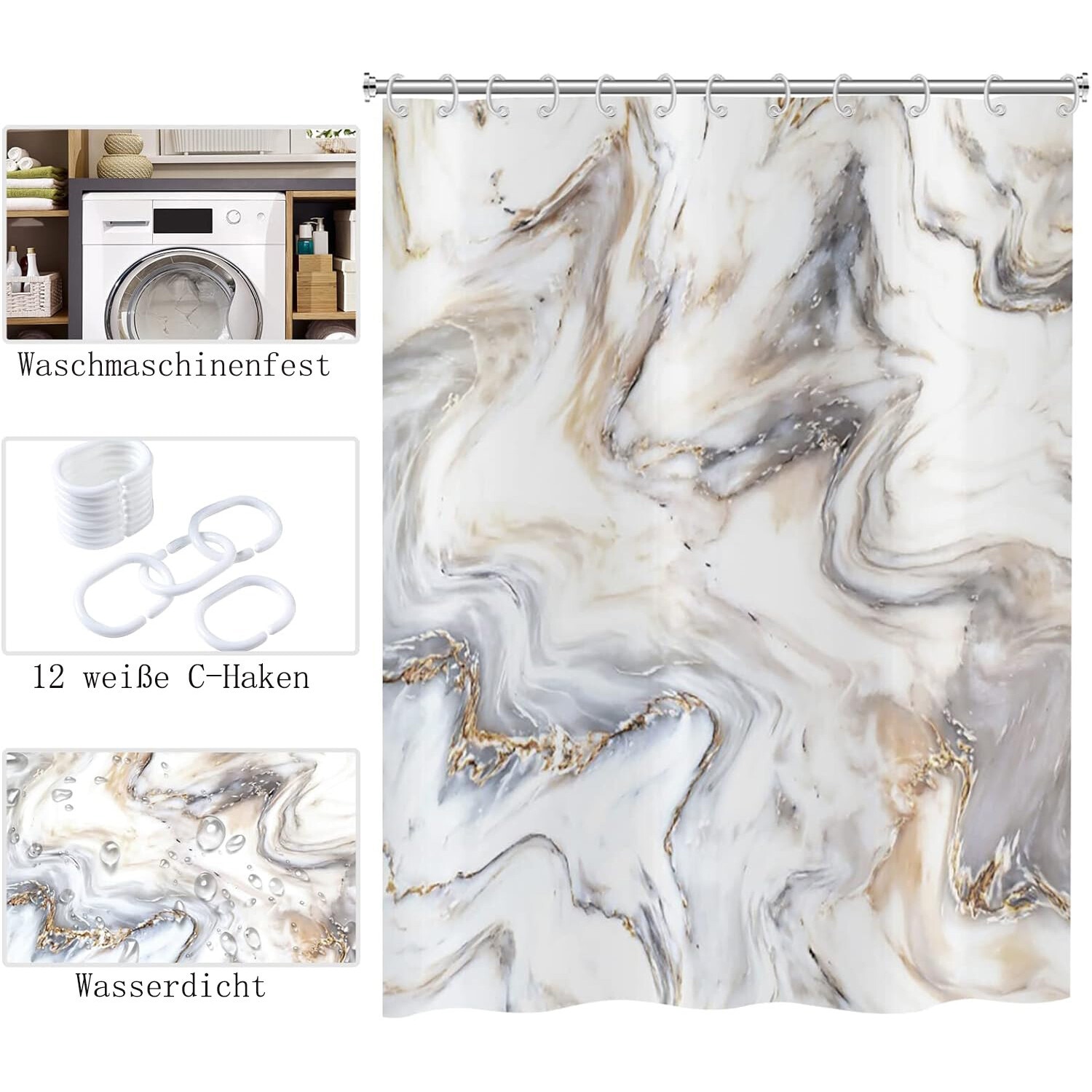 Cortina de dus Enforose, model abstract modern gri-aurie, 180x200cm ...