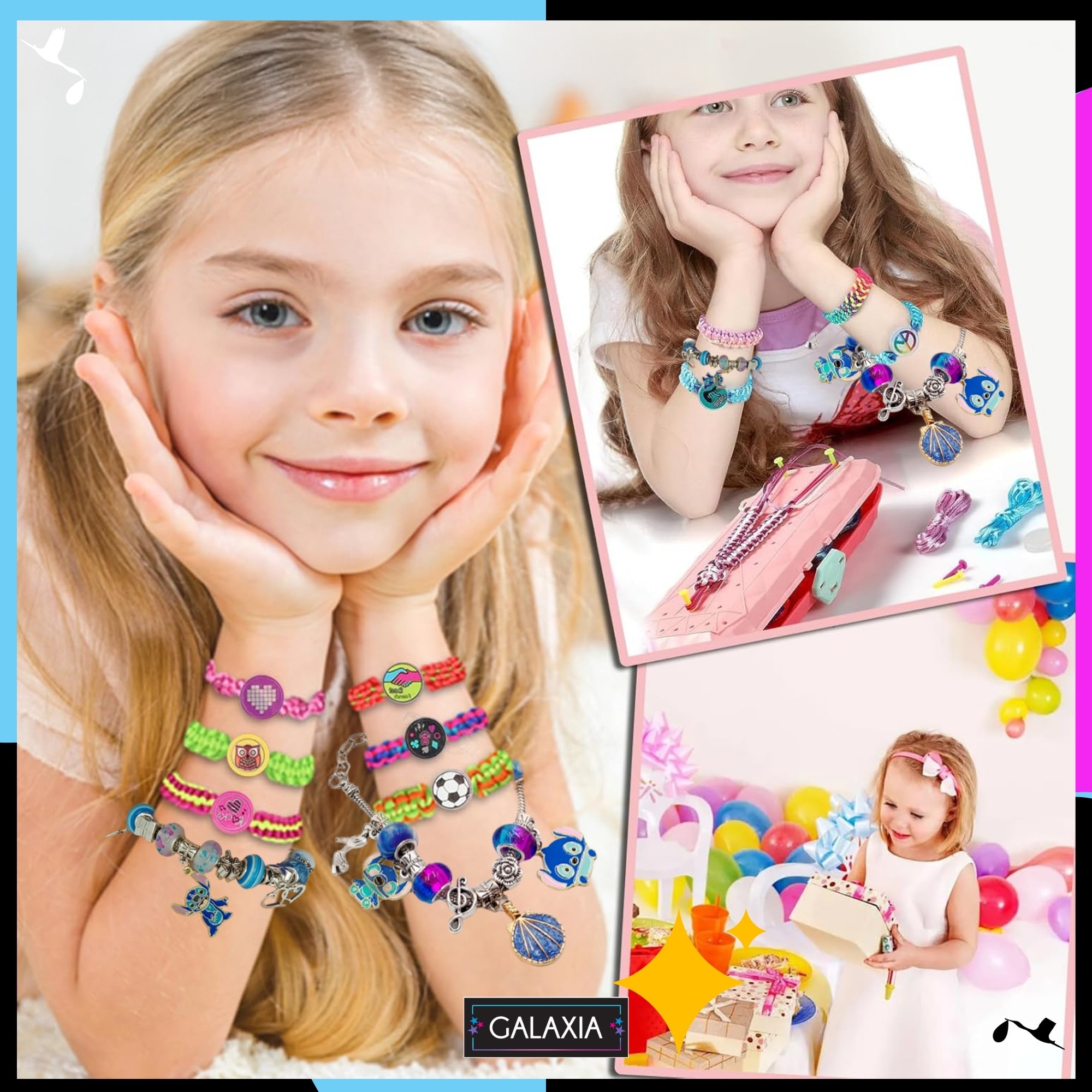 Set bijuterii DIY GALAXIA®, 37 piese, tematica Stitch, bratari si ...