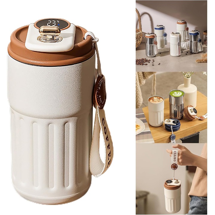 Ceasca de cafea cu afisare inteligenta a temperaturii de 450 ml, ceasca ...