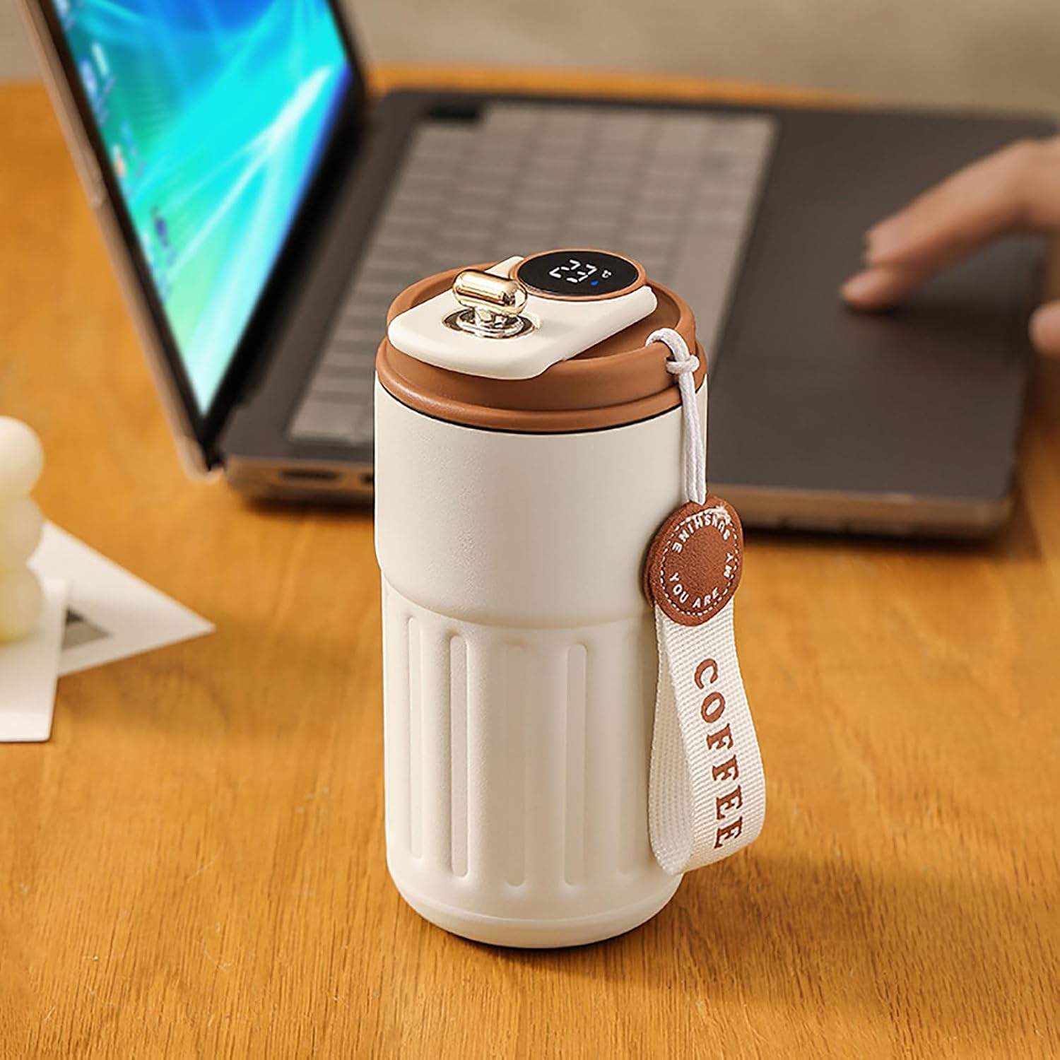 Ceasca de cafea cu afisare inteligenta a temperaturii de 450 ml, ceasca ...