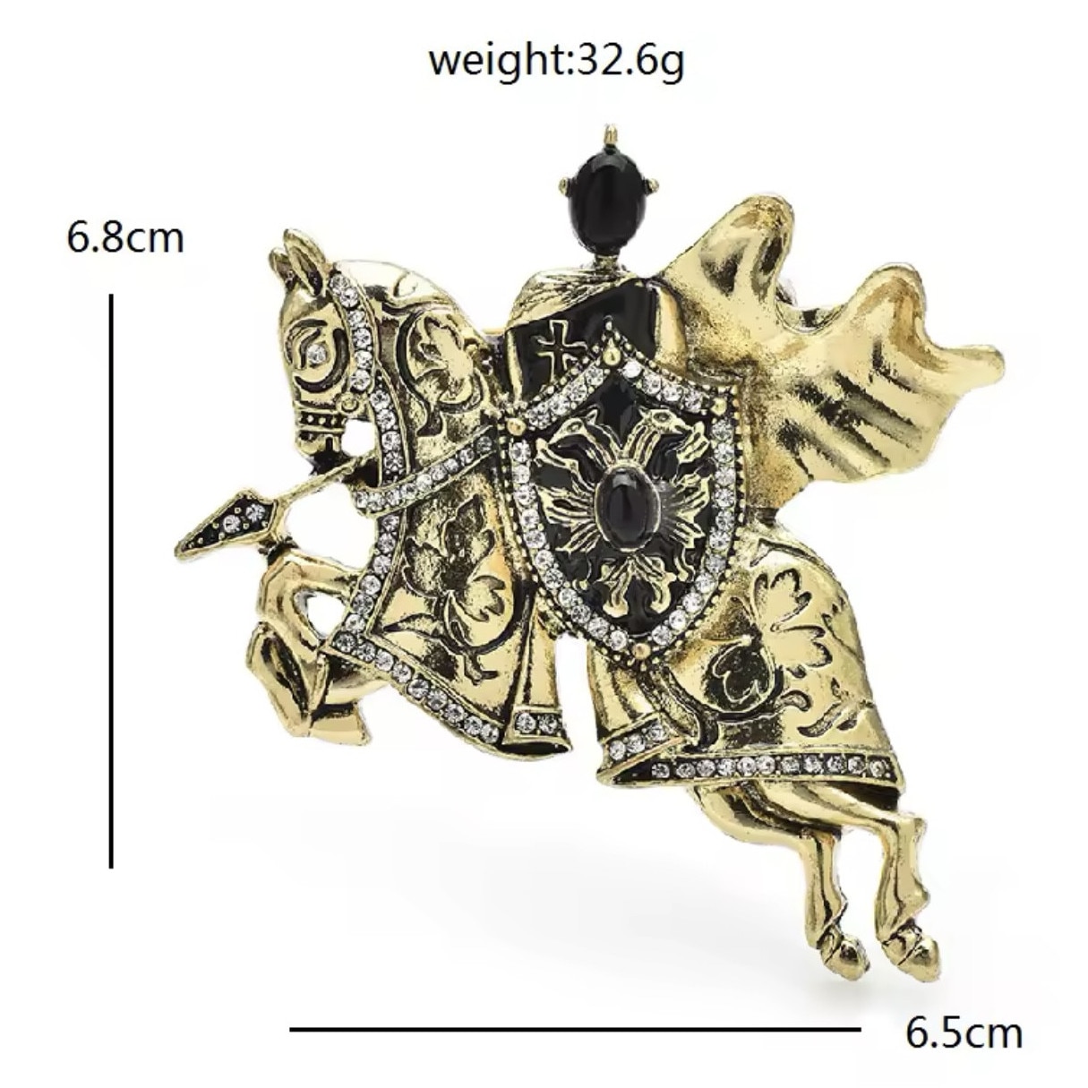 Brosa bijuterie, statement, cavaler pe cal, auriu, 6.8x6.5 cm - eMAG.ro