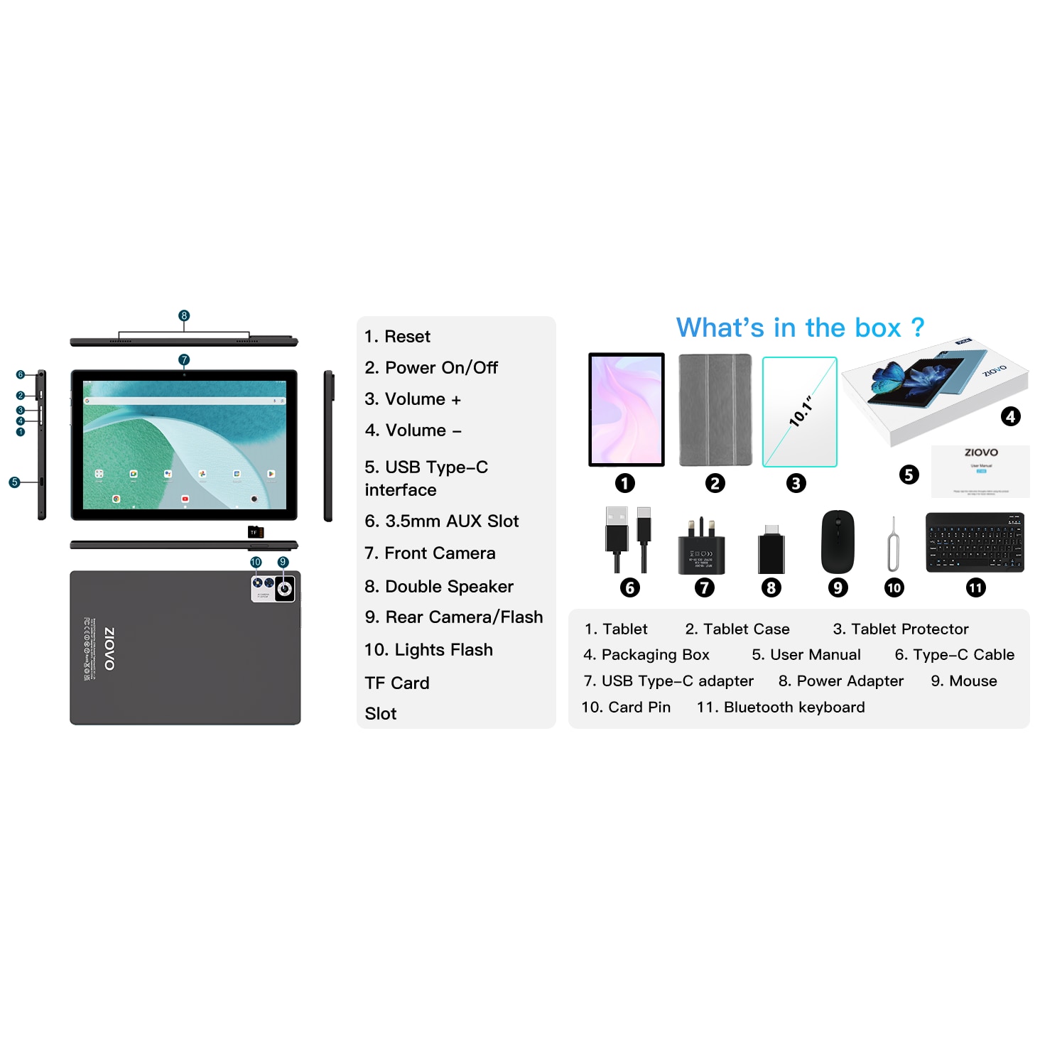 10 hüvelykes Android 14 tablet, ZIOVO márkájú, 22 GB RAM-mal+128 GB ROM ...