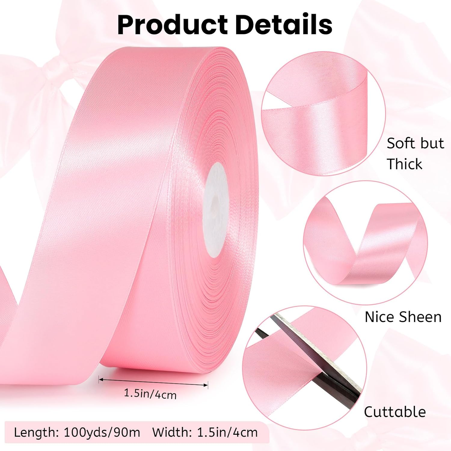 Satin Ribbon VIVIDIA, 100 Yards 1.5 Inch Single Face Craft Fabric Ribbon for Gift Wrapping ...