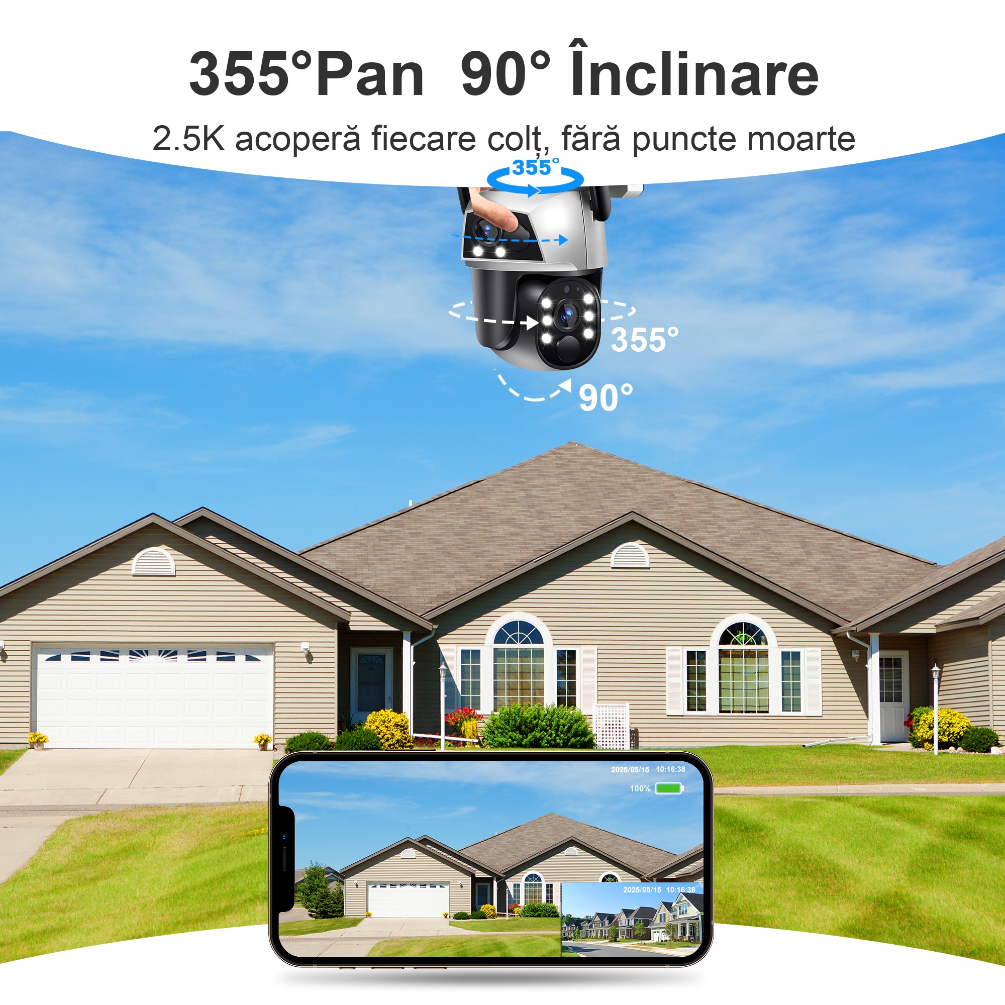 Camera de supraveghere duble Cu panouri Solare, 4MP, Exterior ...