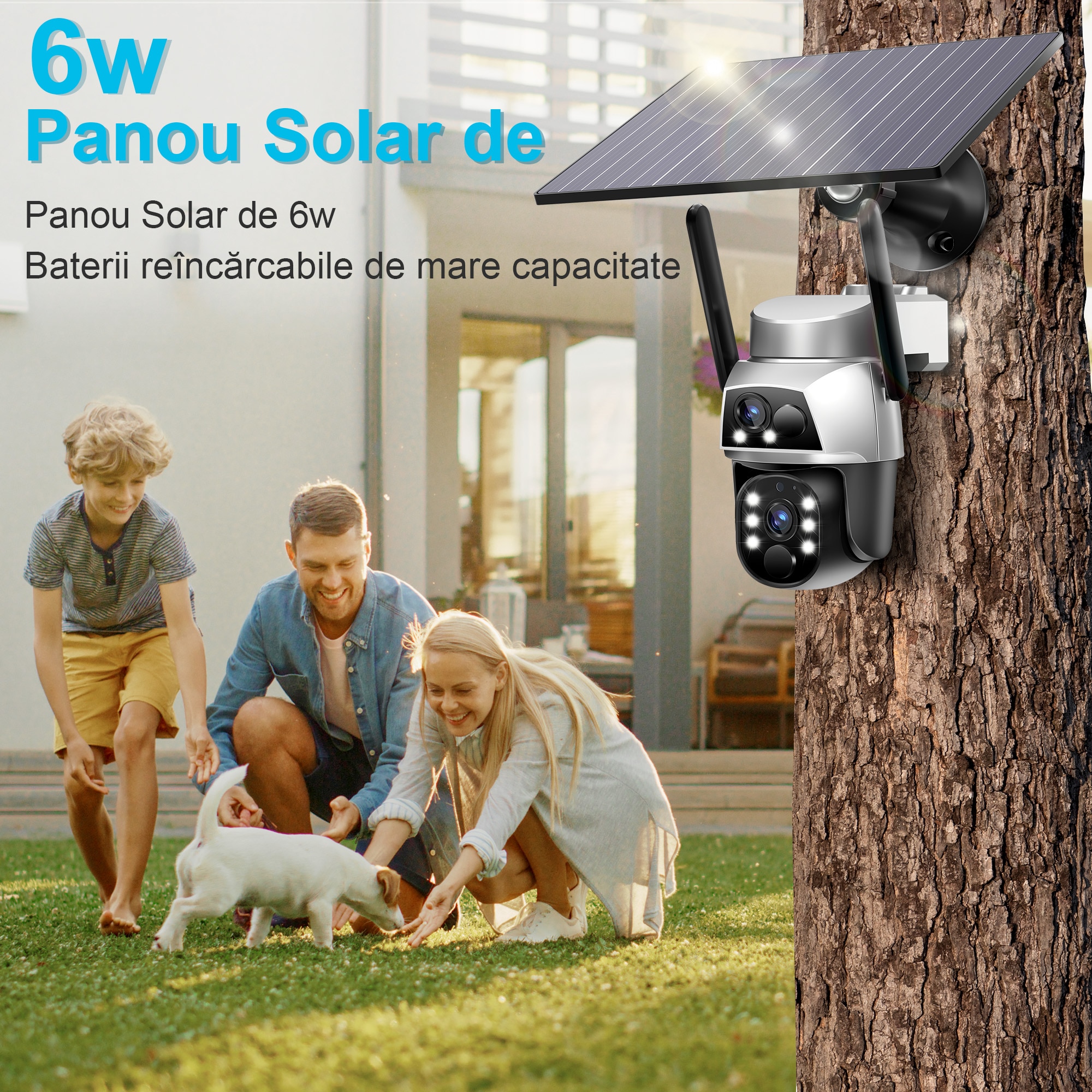 Camera Dubla de Supraveghere cu Panou Solar si Cartela SIM 4G, 4MP ...