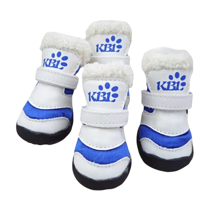 Papuci imblaniti pentru catei, Impermeabila, Alb/Albastru - S, 3.5cm, 1 ...