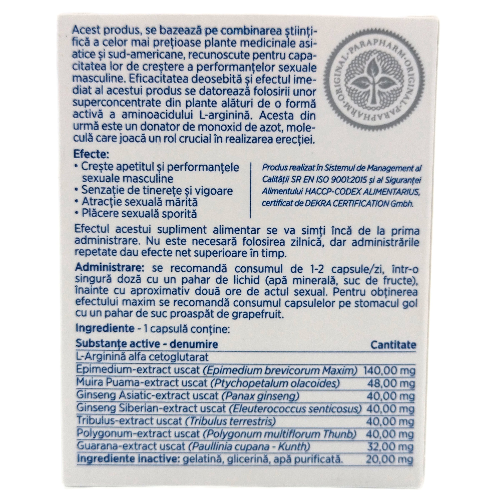 Capsule pentru cresterea performantei sexuale masculine, 1 blister x 10 ...