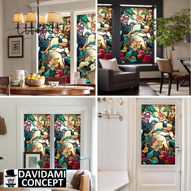 Самозалепващо се фолио за прозорци със слънчева защита, ефект на витраж ...