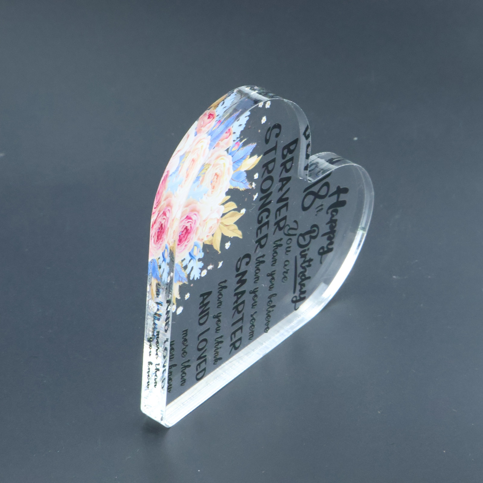 Placa aniversare 18 ani, acril, design inima, 10x10x1cm, transparent ...