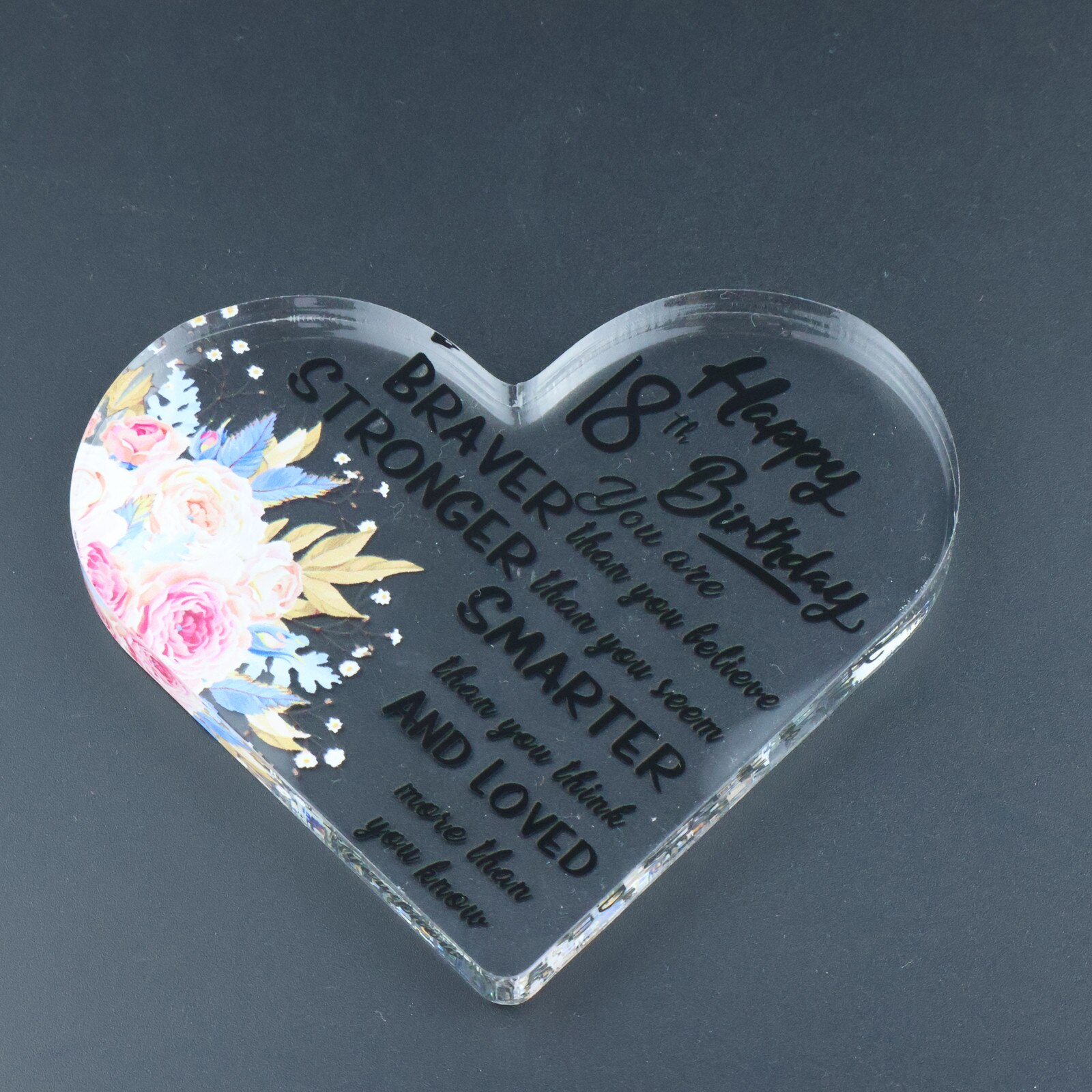 Placa aniversare 18 ani, acril, design inima, 10x10x1cm, transparent ...