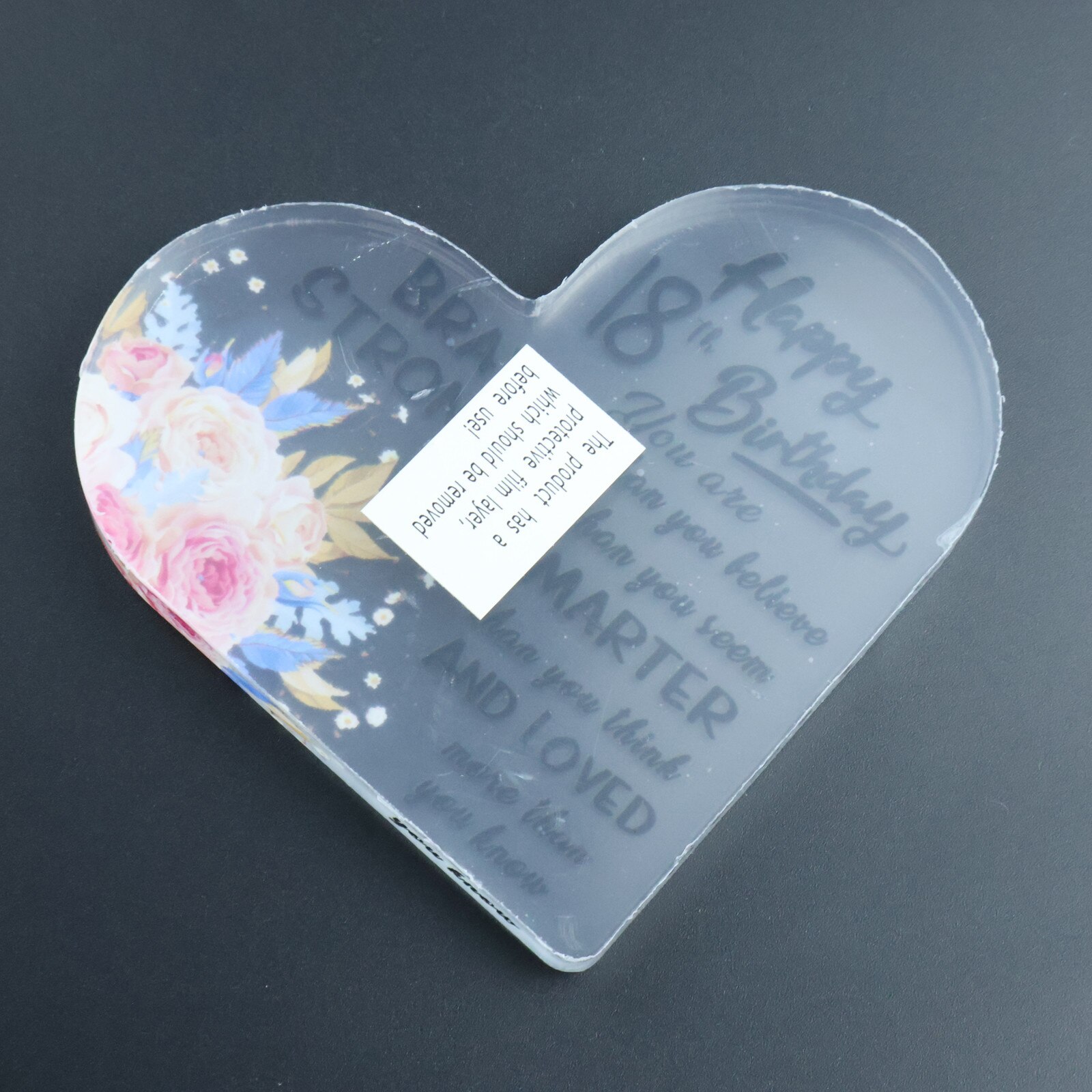 Placa aniversare 18 ani, acril, design inima, 10x10x1cm, transparent ...