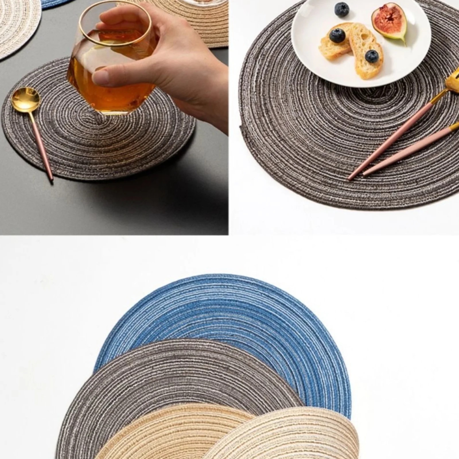 Set de 4 suporturi de masa rotunde din bumbac impletit, 15 inch ...