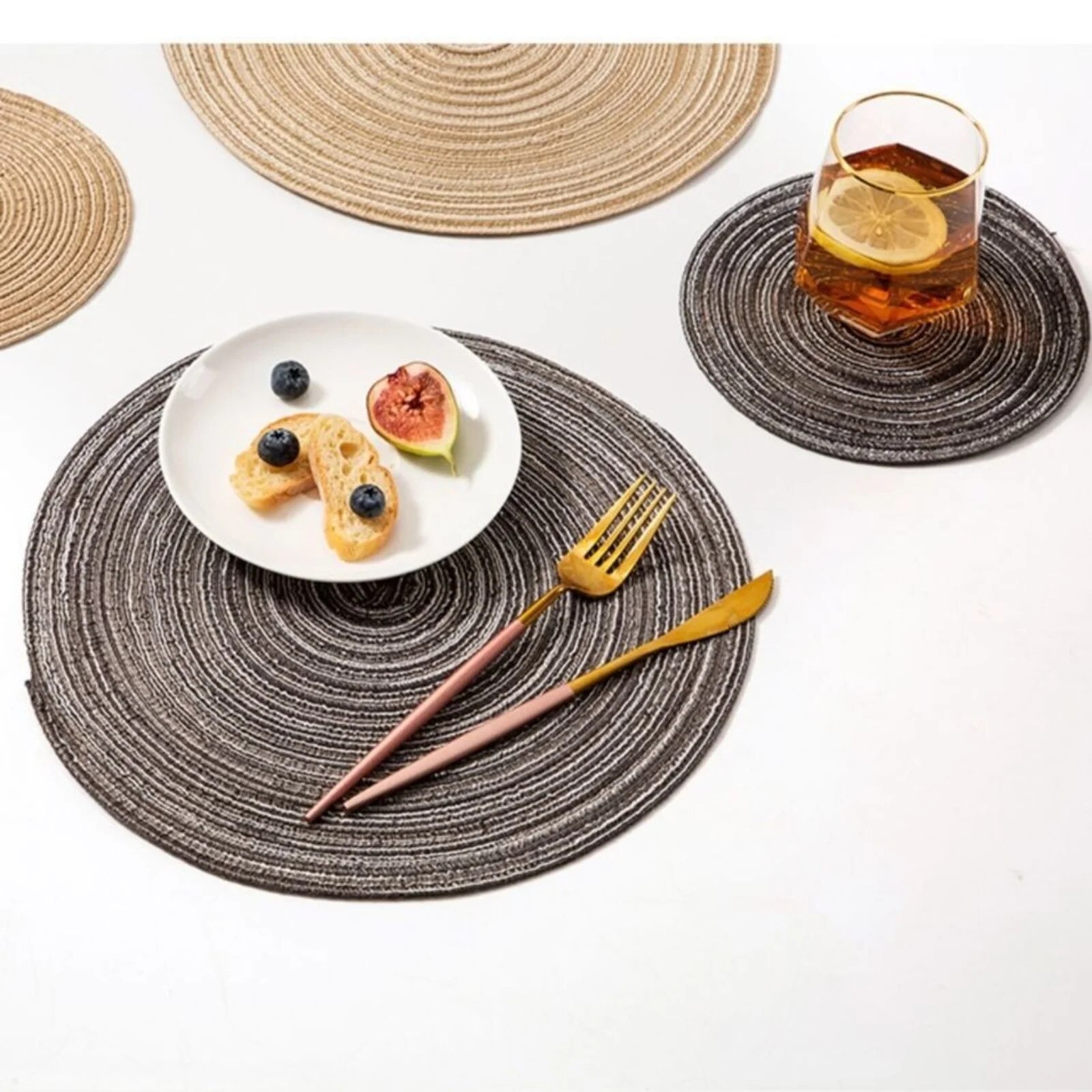 Set de 4 suporturi de masa rotunde din bumbac impletit, 15 inch ...