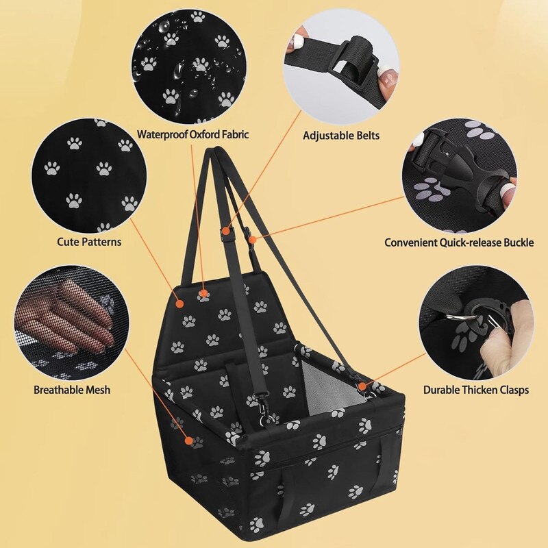 Scaun auto pentru caini, negru, material Oxford, 40x30x25cm - eMAG.ro