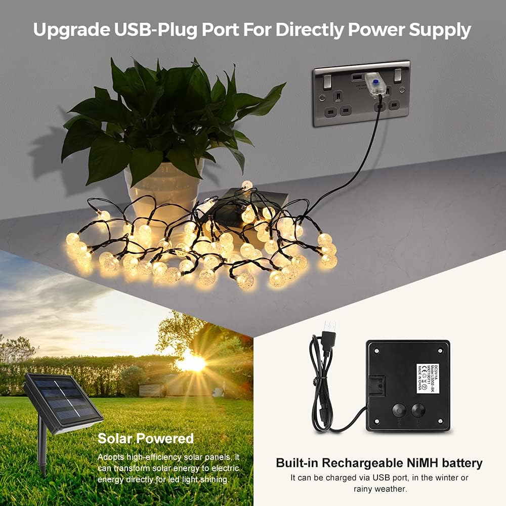 Lampi solare, 50 LED, IP65 rezistent la apa, 8 moduri de iluminare, 8m ...