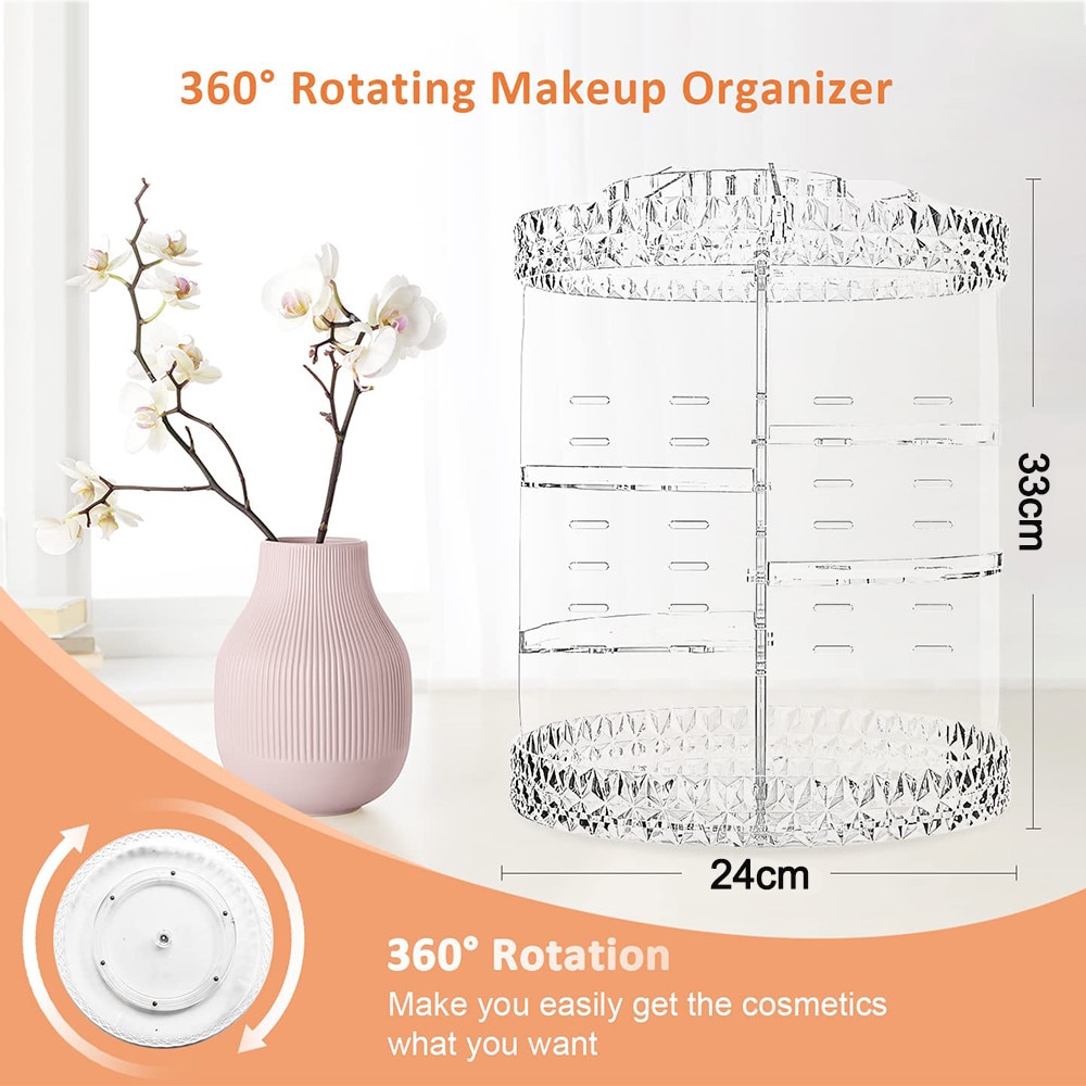 Rafturi cosmetice rotativ 360, AMRINUGL, design diamant, transparent ...