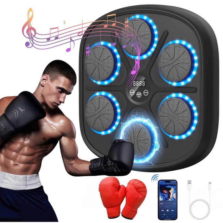 Masina de box Revfit cu muzica, LED, 9 viteze, pentru copii/adulti, set ...