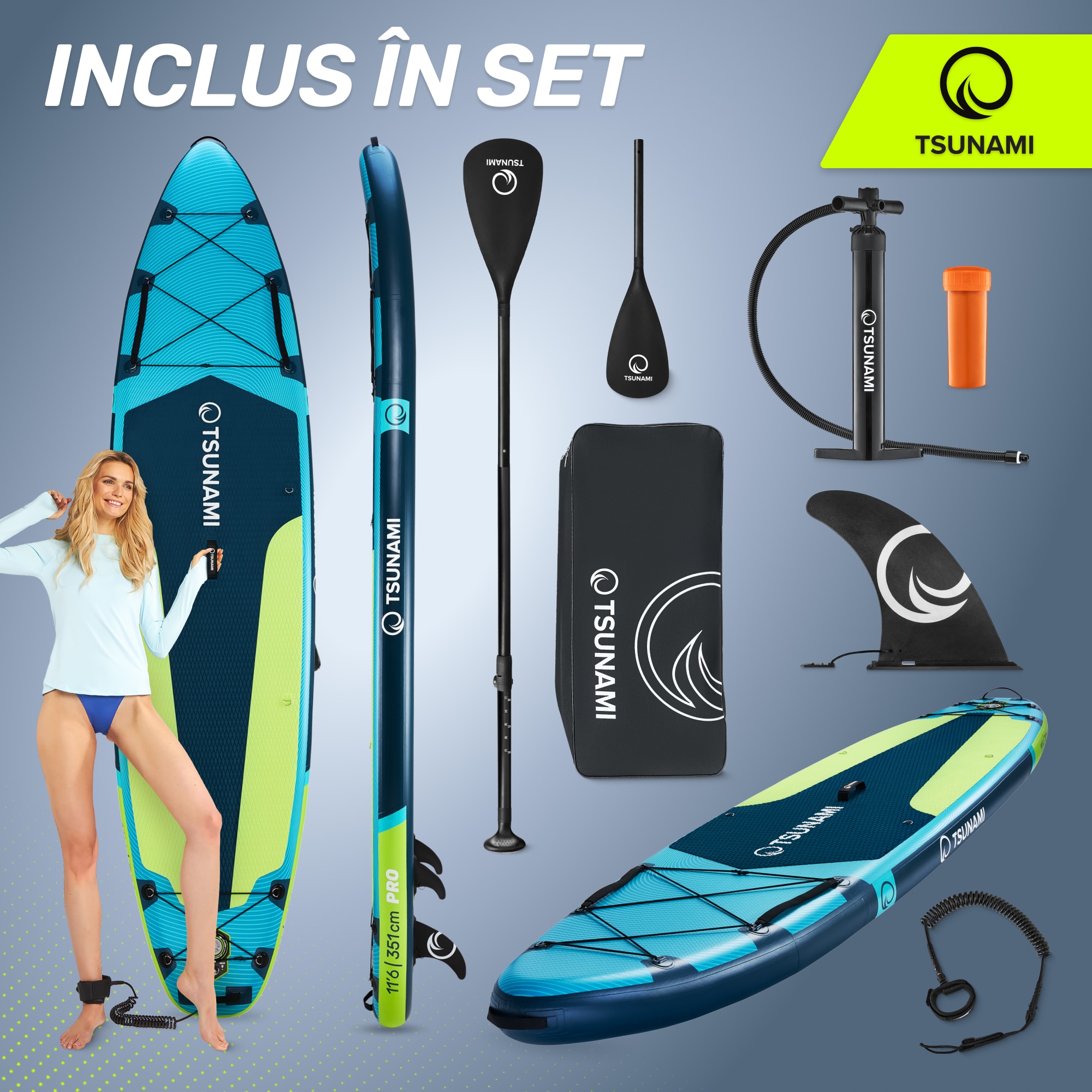 Дъска за гребане SUP PRO, TSUNAMI, T14, 350см - eMAG.bg