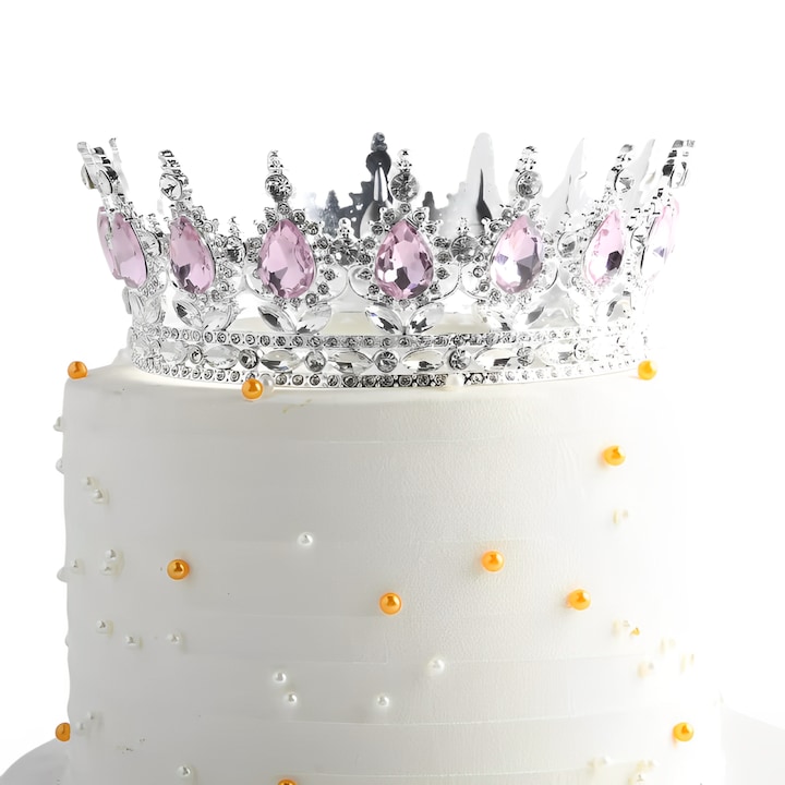 Topper Tort Coronita Cu Pietre Pretioase 15 Cm Argintiu Roz - eMAG.ro