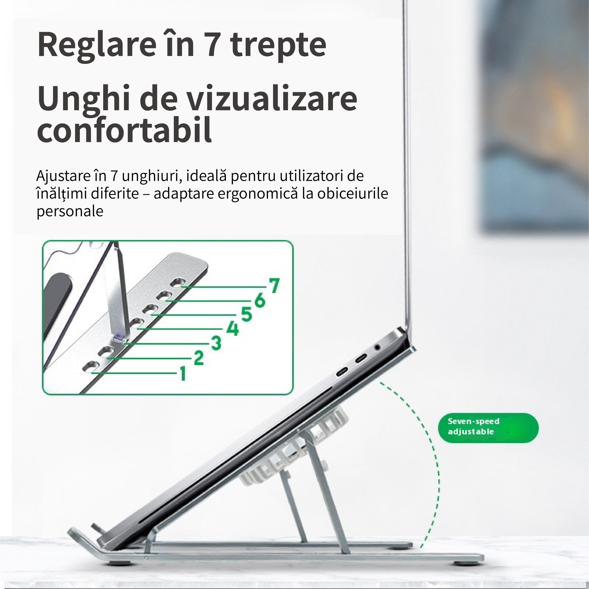 Set suport laptop pliabil cu ventilator ultra-silentios, suport telefon ...