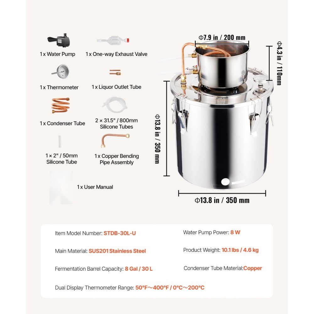 Kit de Distilare Apa si Alcool, Moonshine Still, Capacitate 8 Gal ...