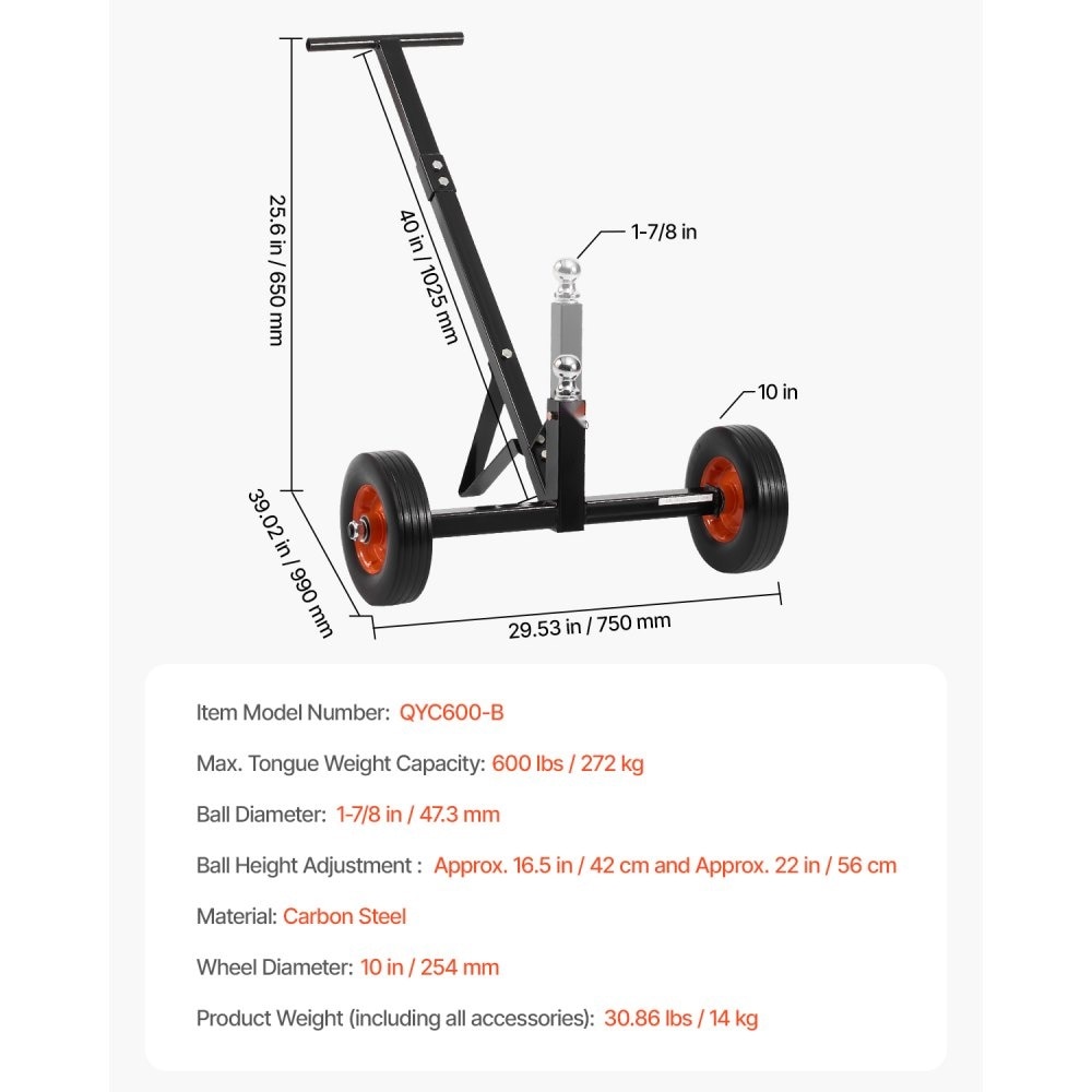 Dolly pentru Trailer, Capacitate 600 lbs, Inaltime Reglabila 16.5-22 ...