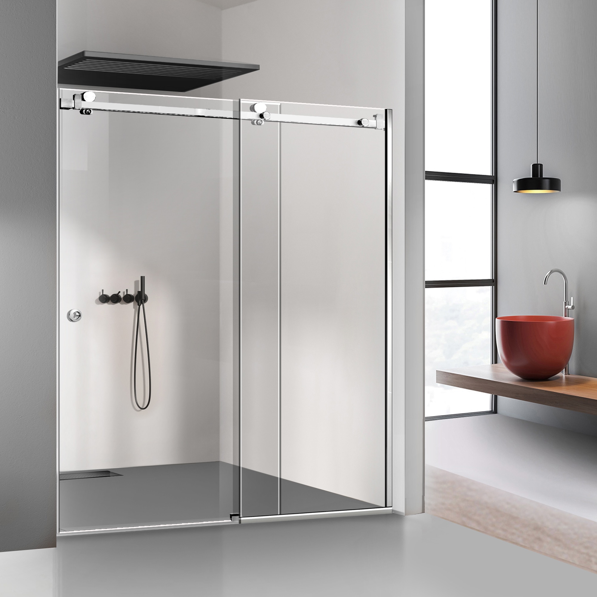 Perete dus cu usa glisanta Glissando Simple Inox, feronerie full inox ...