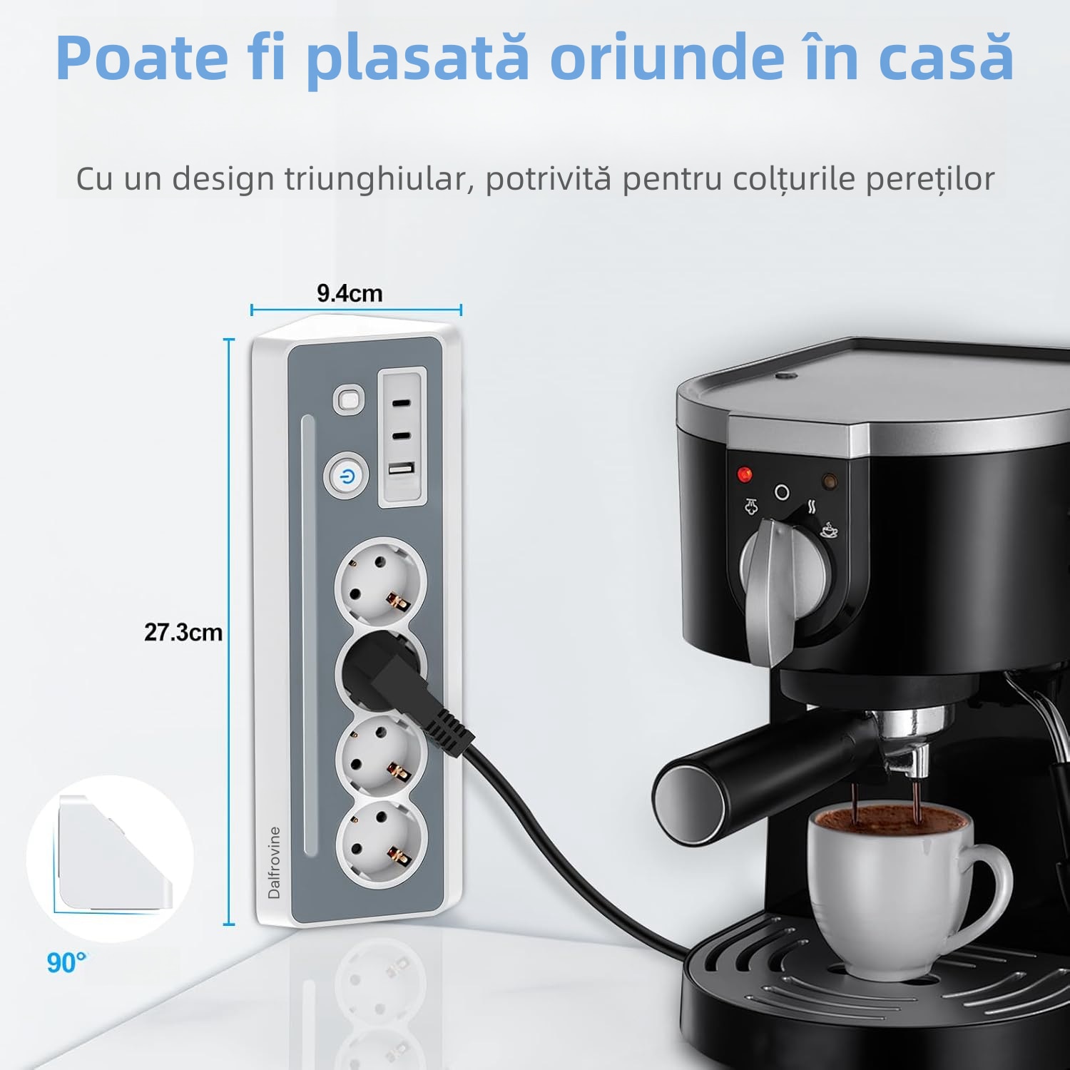 Prelungitor Protectie Supratensiune DalfrovineⓇ, 4 Prize + 3 USB (2xUSB ...